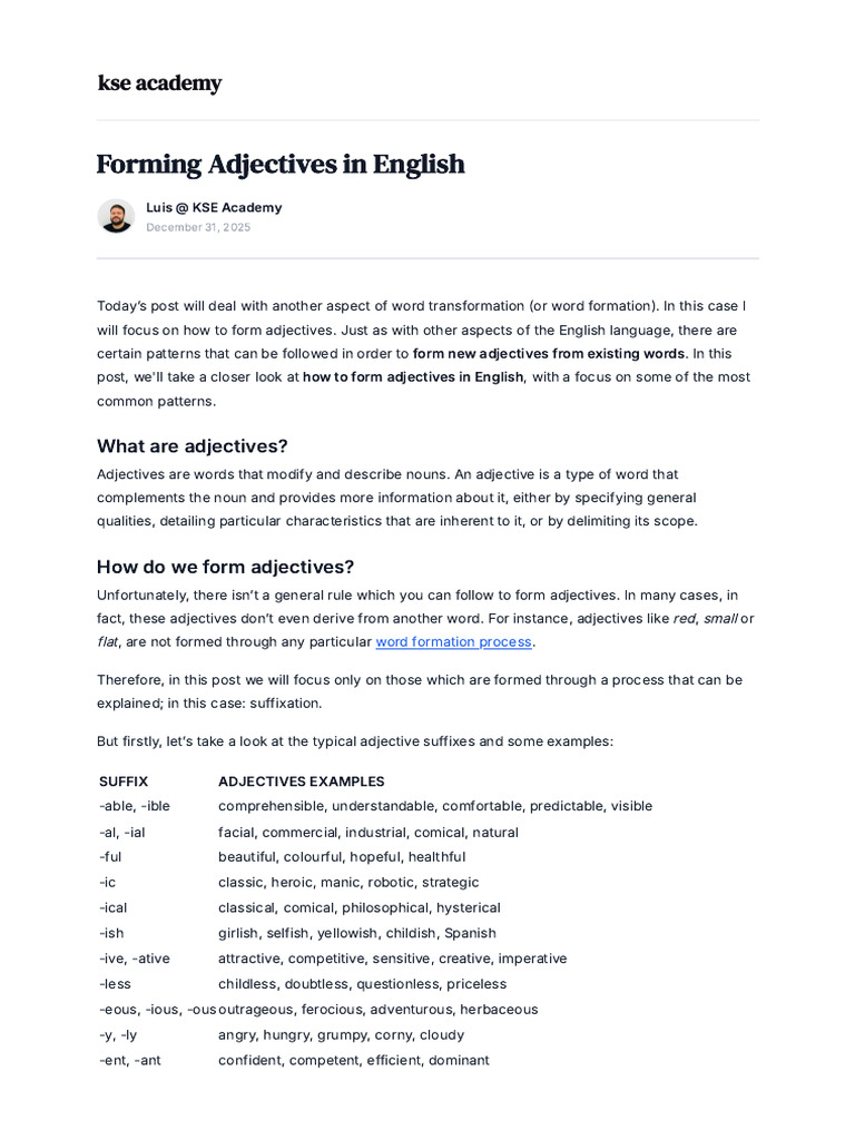 Forming Adjectives English | PDF | Adjective | Verb