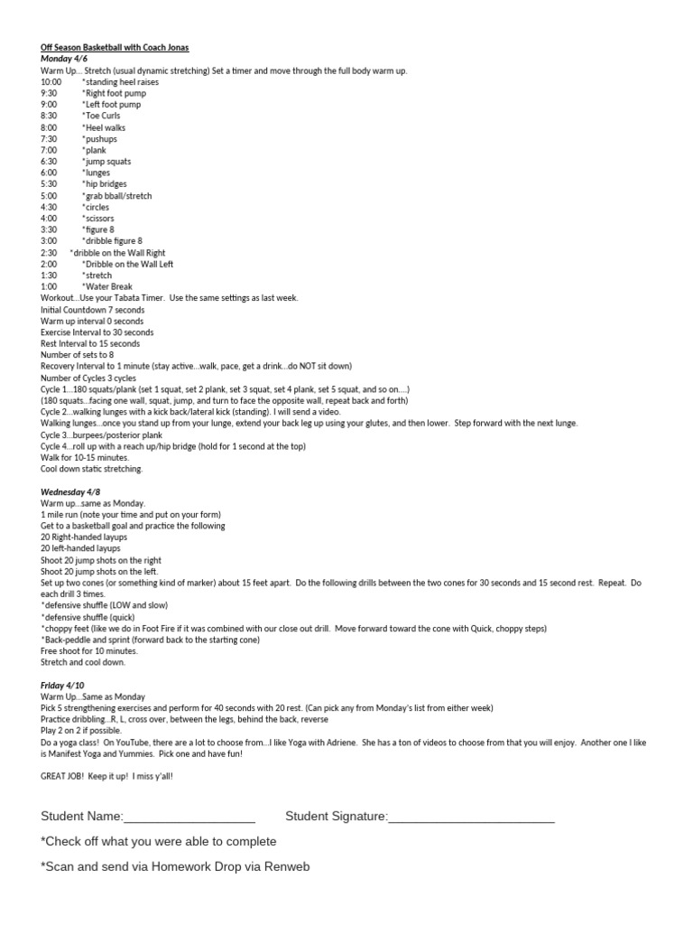 Off-Season Basketball Training Plan | PDF