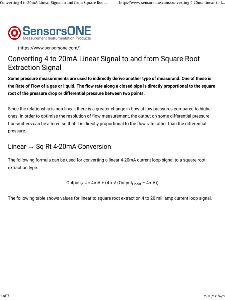 Converting 4 to 20mA Linear Signal to and From Square Root Extraction ...