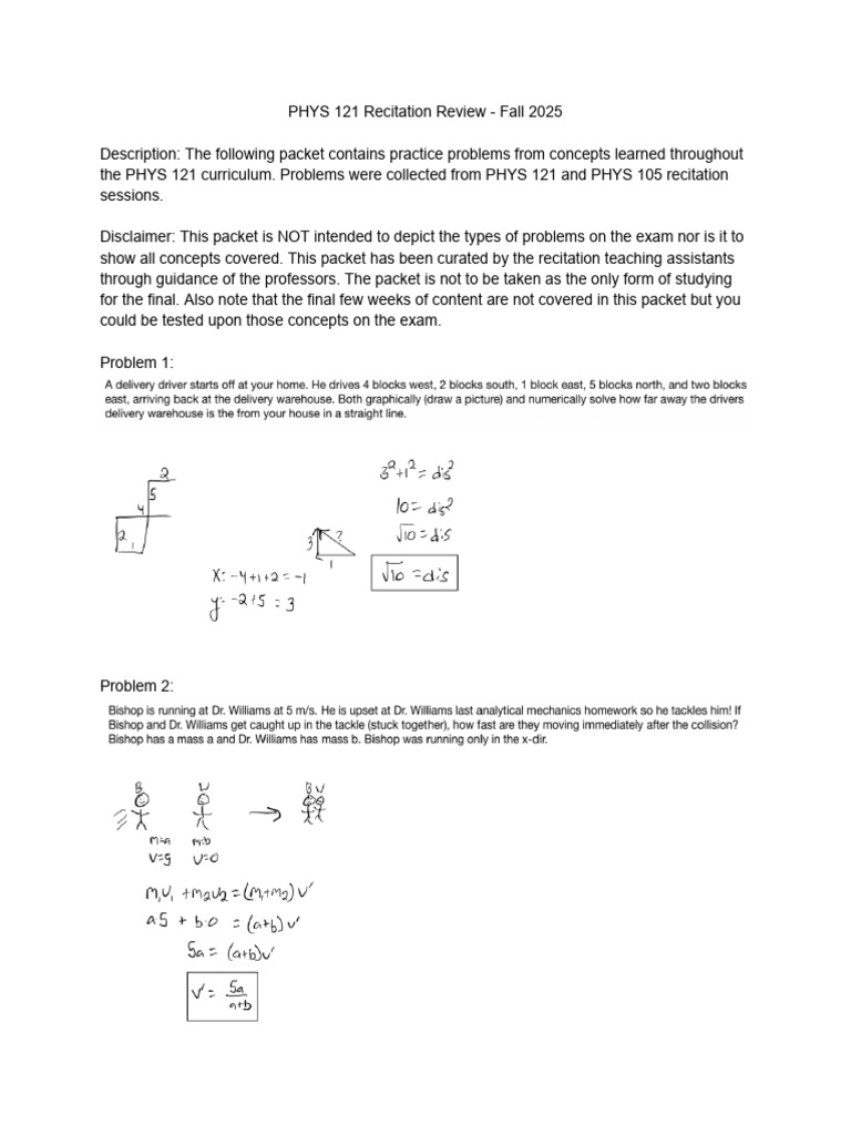 PHYS 121 Fall 2025 Review Packet | PDF