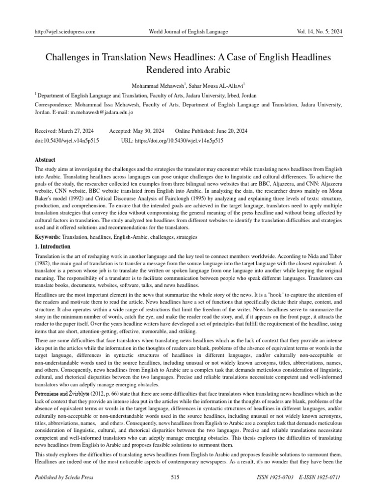 Challenges in Translation News Headlines | PDF | Translations | News
