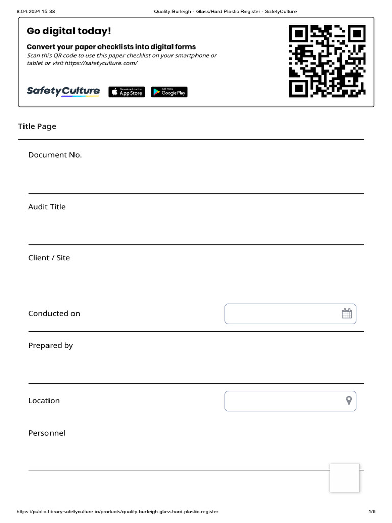 Quality Burleigh Glass/Plastic Audit Form | PDF | Audit | Risk Assessment