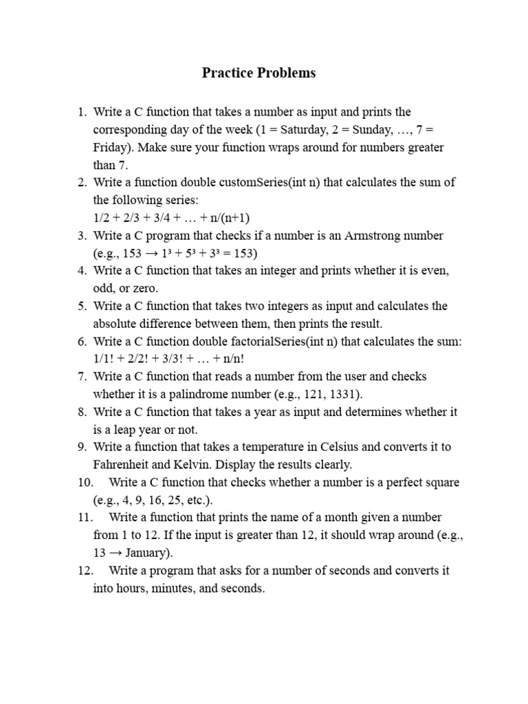 C Programming Practice Problems | PDF