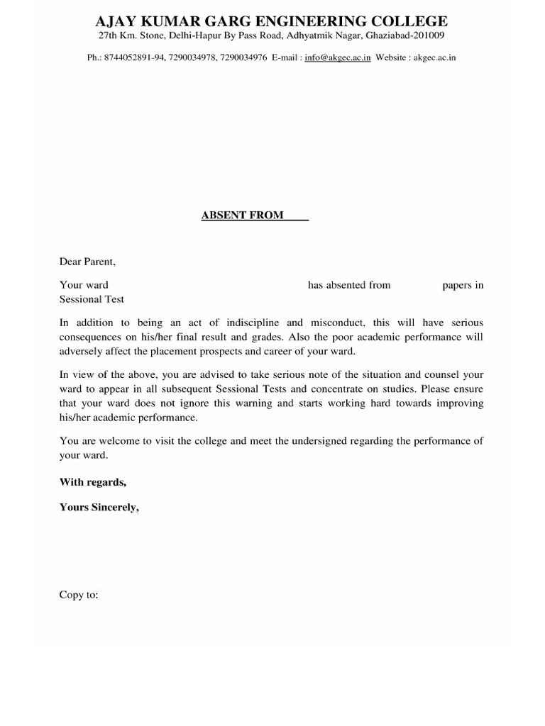 Absent Letter 2100270130086 Ishan Gupta | PDF