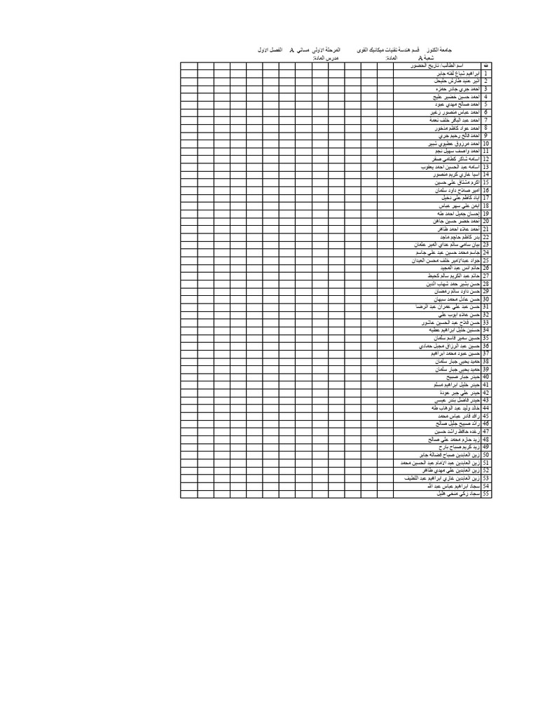 Attendance Sheet-First Year-Evening A | PDF