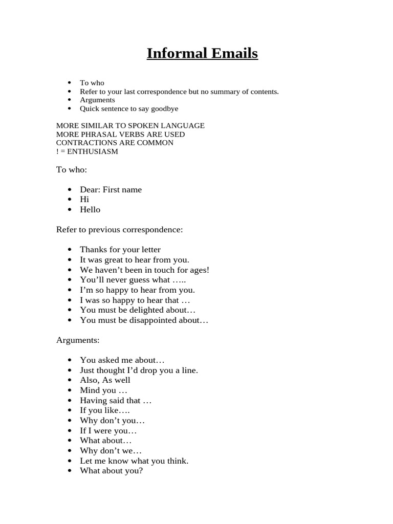 Guide to Writing Informal Emails | PDF