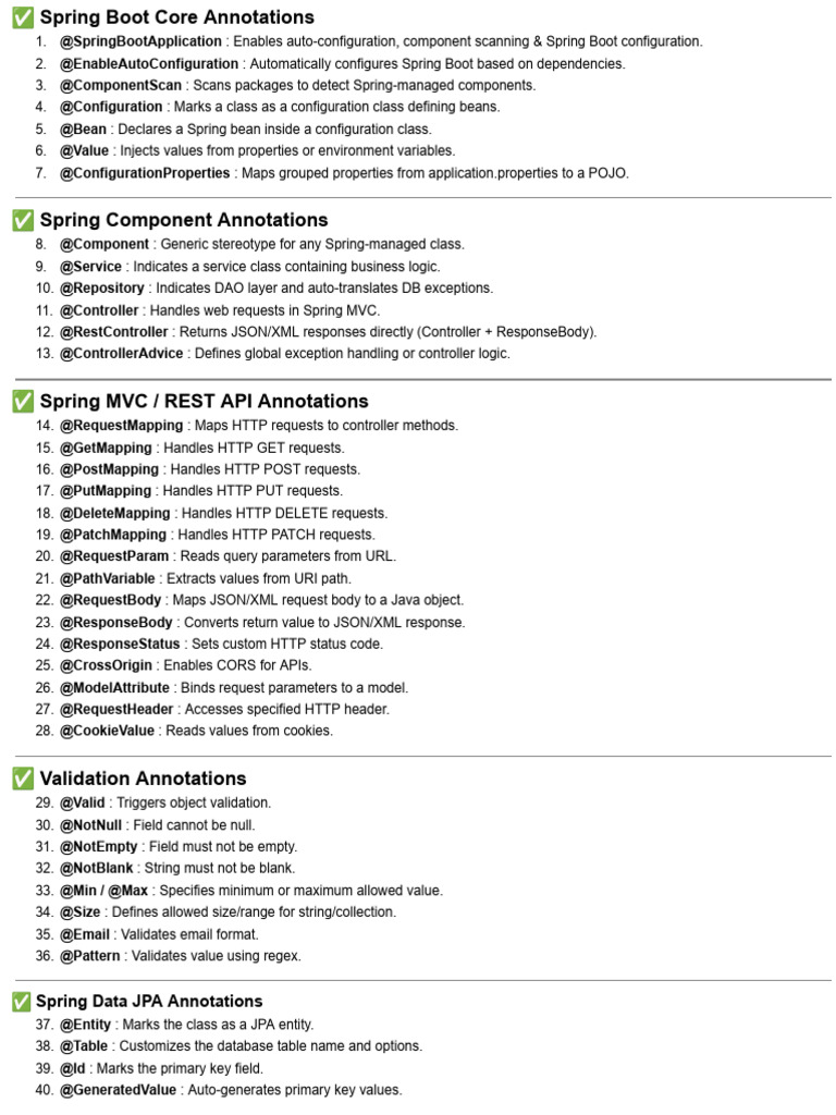 Essential Spring Boot Annotations Guide | PDF | Spring Framework | Data ...
