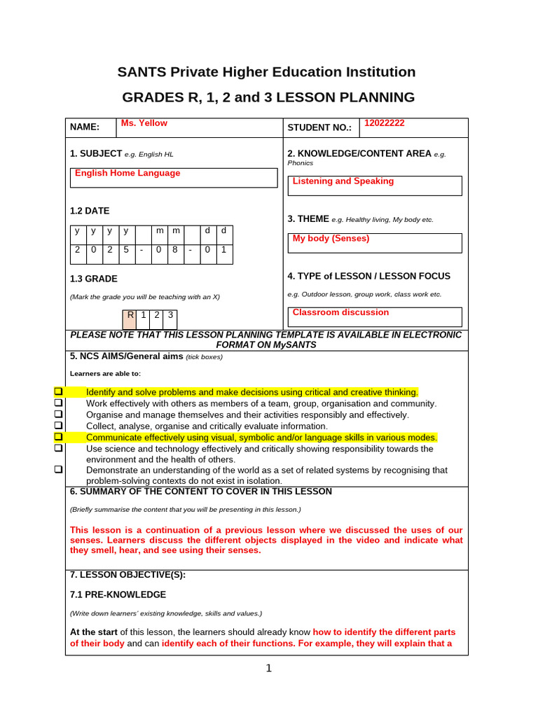 English Lesson 1 Lesson Plan_Big Book Reading_Body Parts_ | PDF ...