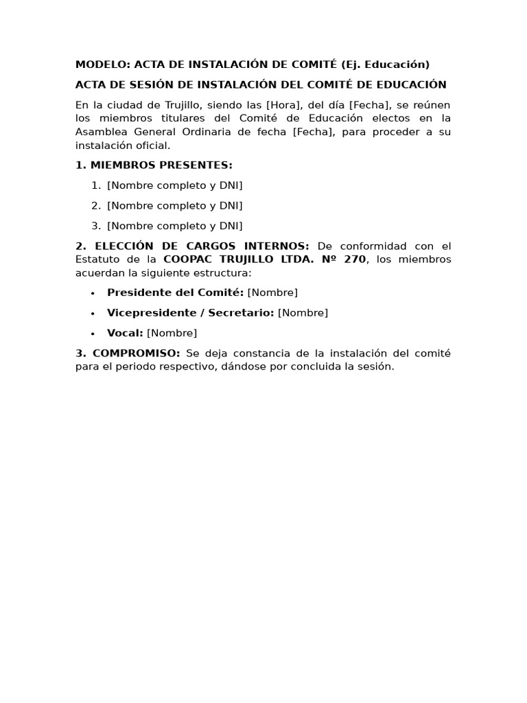 Modelo de Acta - Instalación de Comité - Adm | PDF
