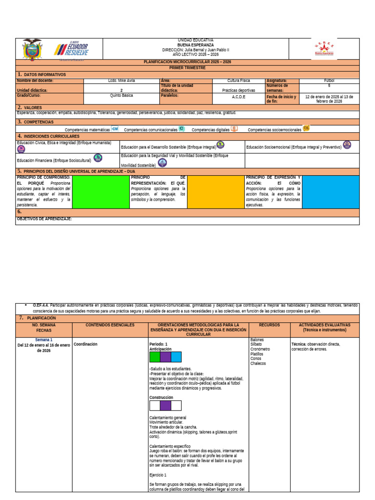 Pud 2 Quintos Básica Avila Mike Sem. 1-5 | PDF | Aprendizaje | Enseñando