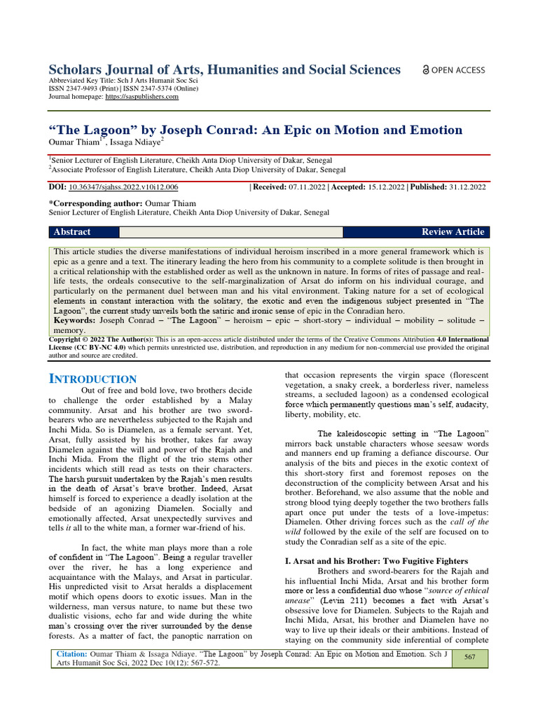 The Lagoon by Joseph Conrad an Epic On | PDF | Joseph Conrad