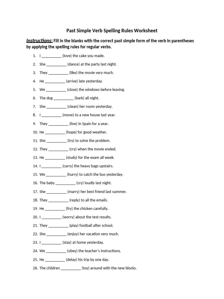 Past Simple Verb Spelling Worksheet | PDF