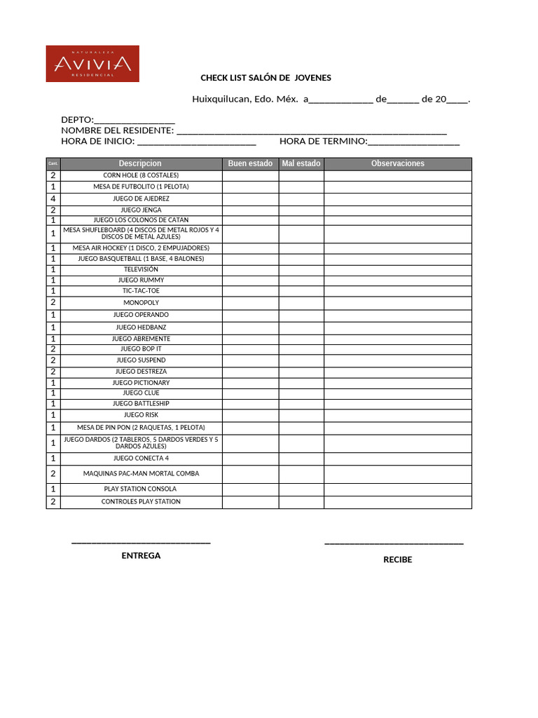 Check List de Equipos para Salón Juvenil | PDF
