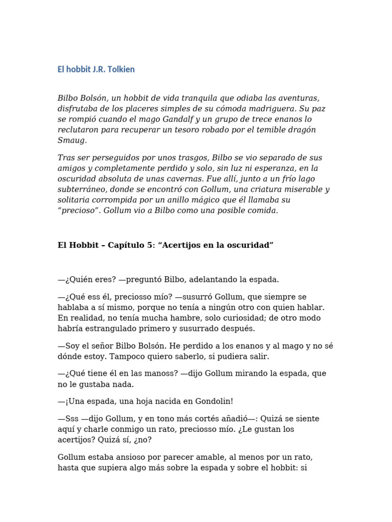 Unidad 4 El hobbit JR Tolkien | PDF | El Hobbit | Bilbo Baggins