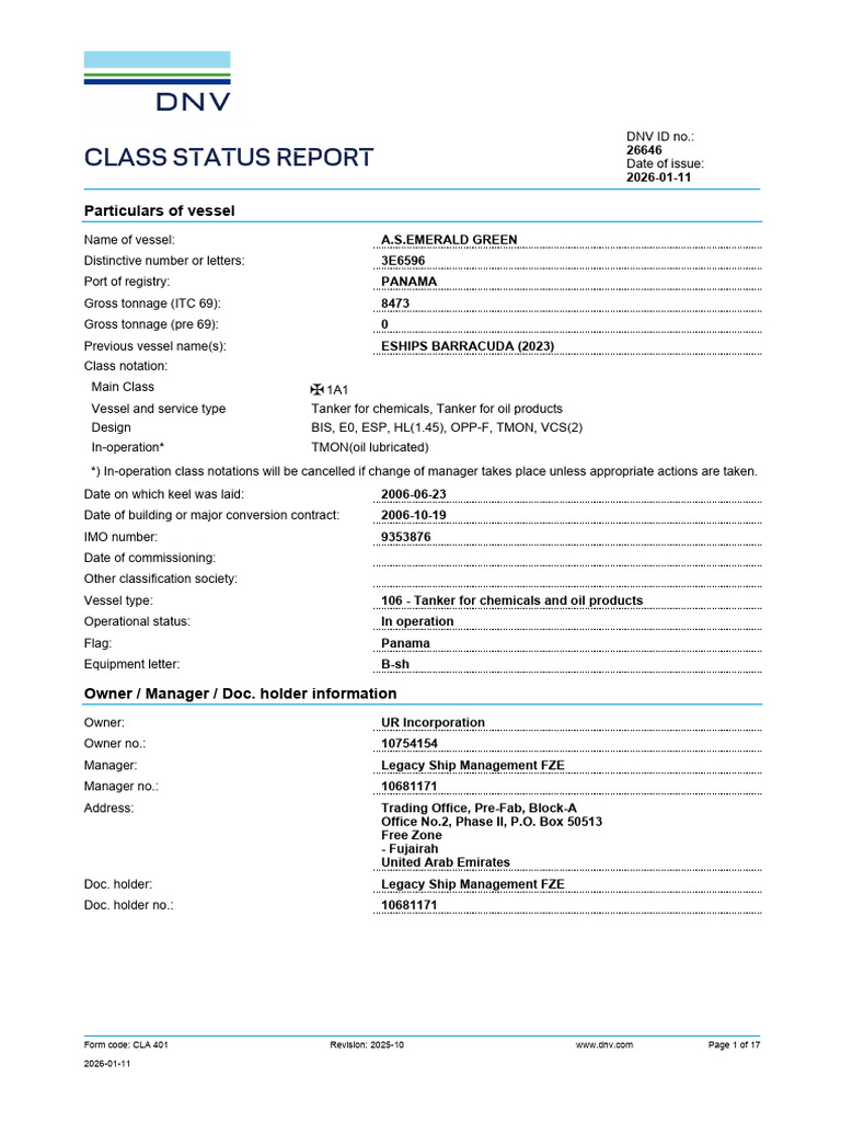 26646 - A.S.emerALD GREEN - Class Status Report (4) | PDF | Engines ...
