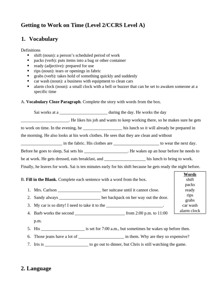 Getting to Work on Time Supplement | PDF