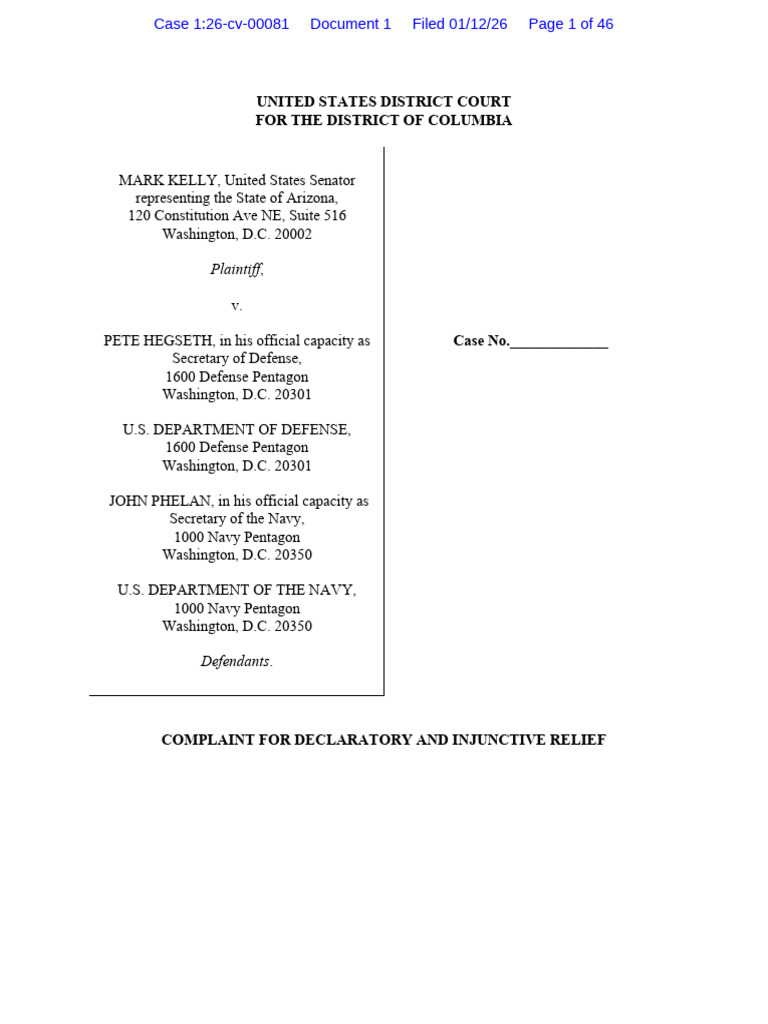 Kelly v. Hegseth: First Amendment Case | PDF | Congressional Oversight ...