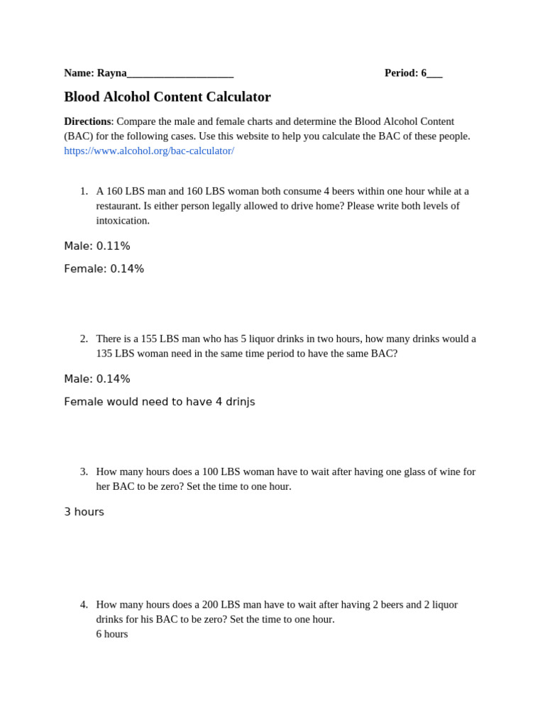 Blood Alcohol Content Calculation Guide | PDF