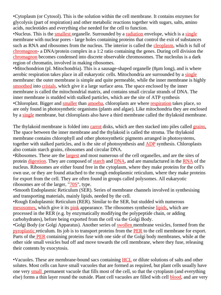 Cells Crackpot Quiz Ans | PDF | Cell (Biology) | Chloroplast