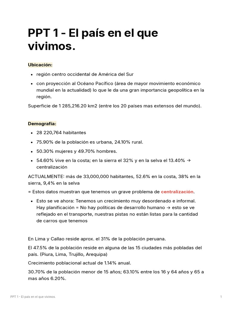 El país en el que vivimos - Notas clase de problemática nacional peru ...
