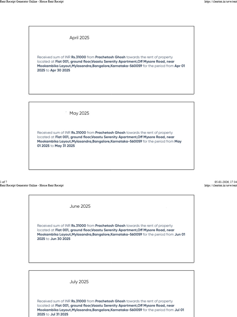 Rent Receipt Generator Online - House Rent Receipt-1 | PDF