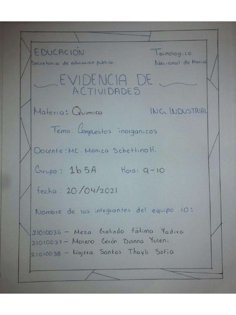 Ejercicios de Nomenclatura Equipo 10- Meza Galindo- Moreno Ceron ...