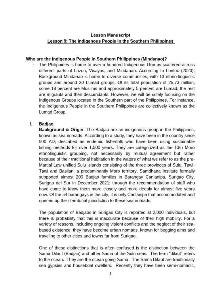 Lesson9_IndigenousPeopleInSouthernPhilippines | PDF