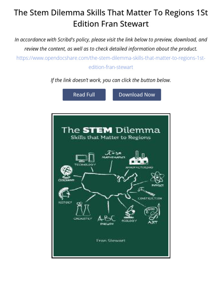 The STEM Dilemma Skills That Matter to Regions 1st Edition Fran Stewart ...
