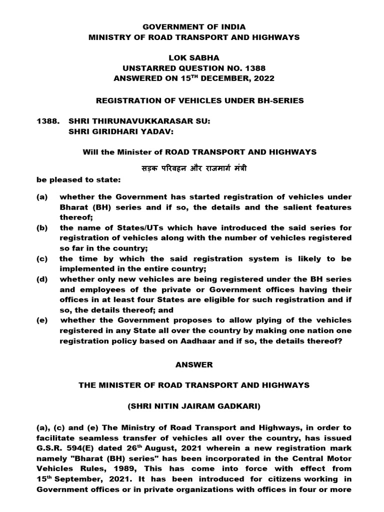BH Registration | PDF | Government | Politics Of India