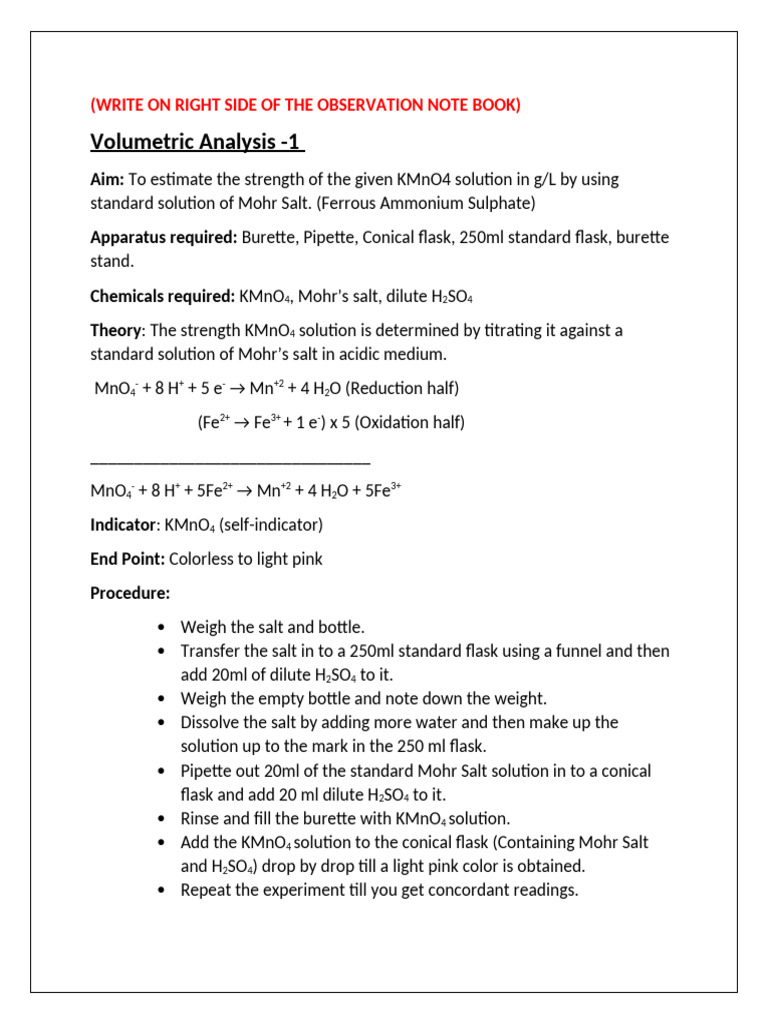 G12- CHEMISTRY -PRACTICAL-EXPERIMENT-1-Volumetric analysis - 1 (1 ...