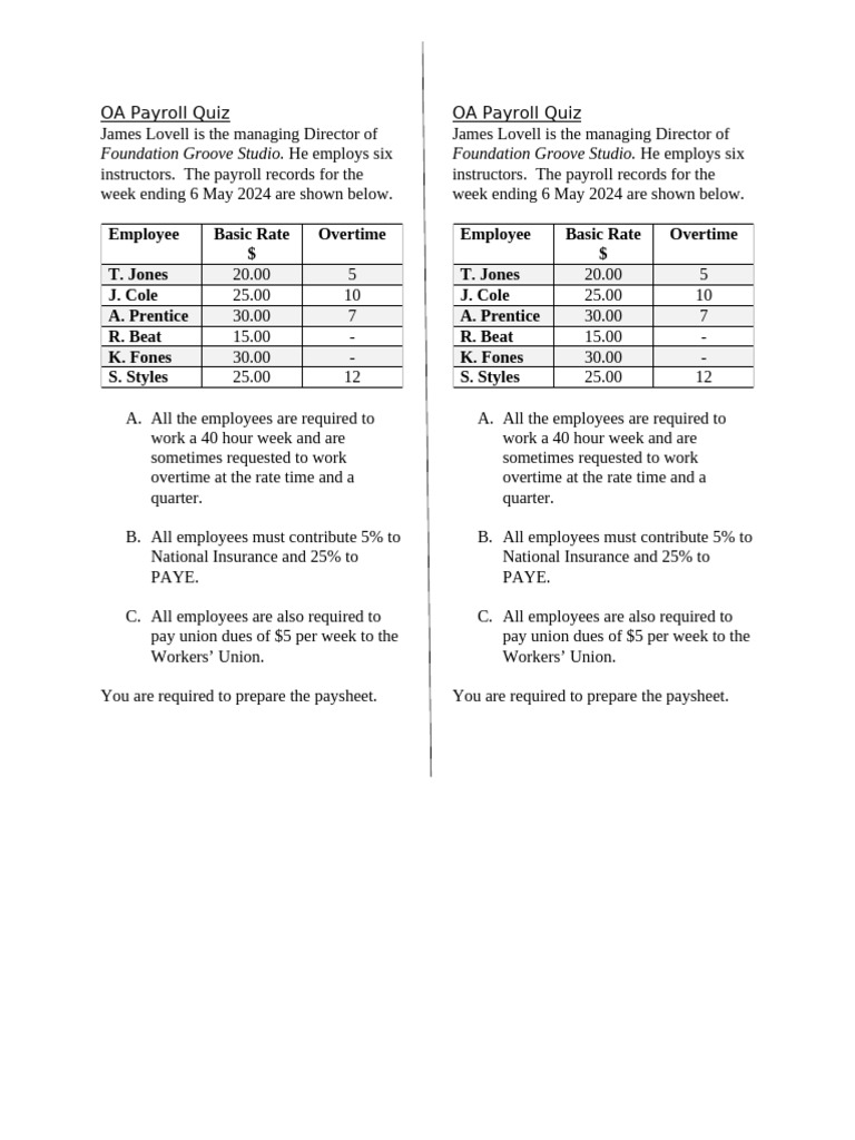 Payroll Calculation for Foundation Groove | PDF