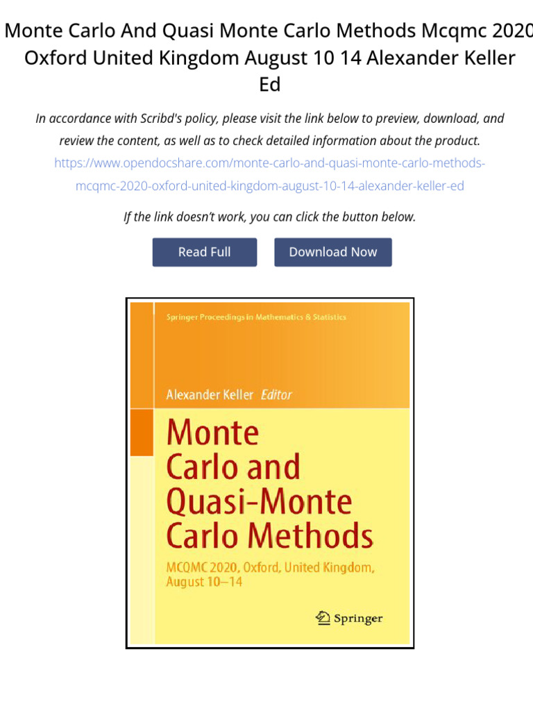 Monte Carlo and Quasi Monte Carlo Methods MCQMC 2020 Oxford United ...