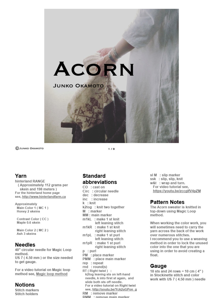Acorn by Junko Okamoto | PDF | Knitting | Knitting Needle