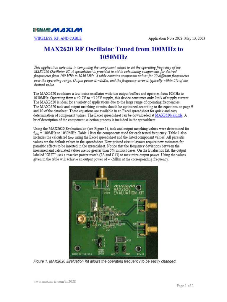 AN2028 MAX2620 | PDF | Electronic Oscillator | Spreadsheet