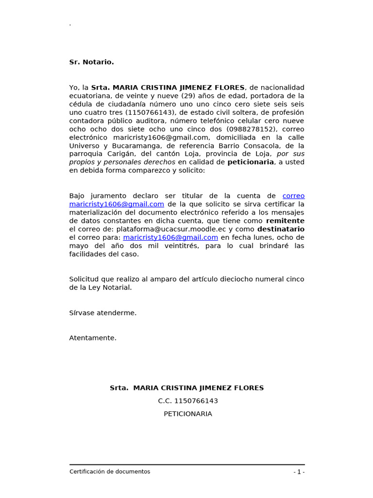 Petición-certi-correo Electrónico-Certificación de Documentos-11514 ...