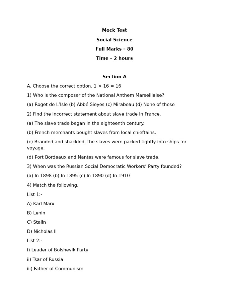 Social Science Mock Test Questions | PDF | Economies
