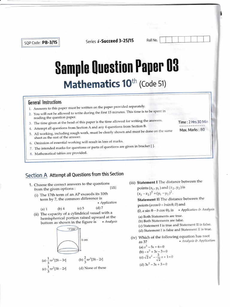 ICSE X SP 03 | PDF | Mathematics
