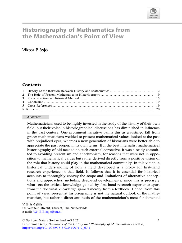 Historiography of Mathematics From the Mathematicians Point of View ...