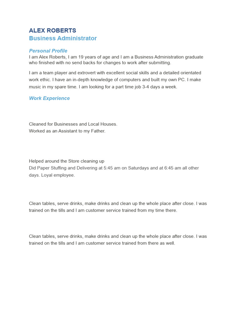 Alex Roberts Cv (1) | PDF