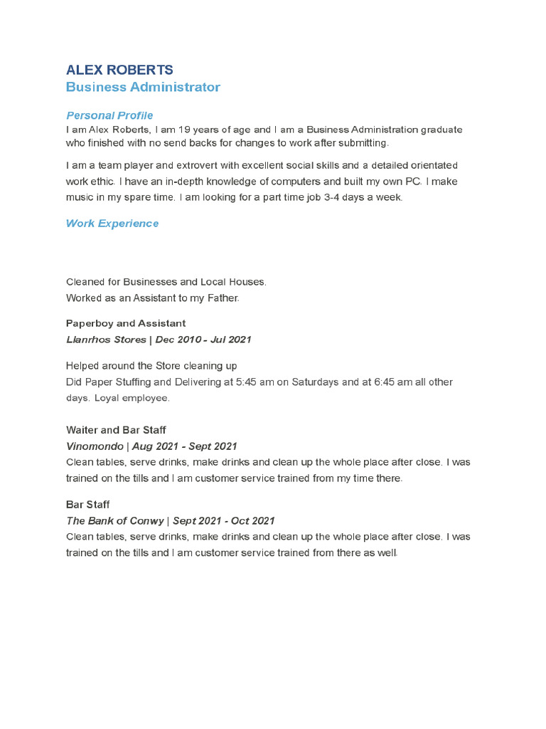 Alex Roberts CV | PDF
