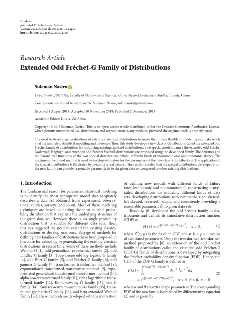 Extended Odd Fréchet-G Distributions | PDF | Probability Density ...
