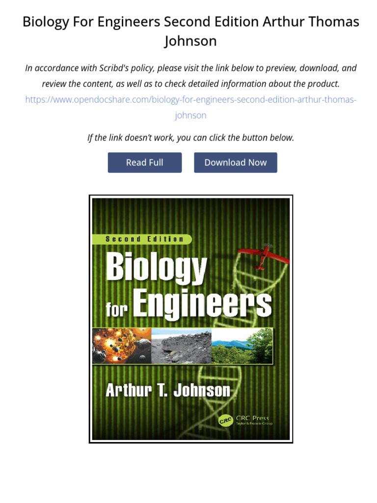 Biology for engineers Second Edition Arthur Thomas Johnson | PDF ...