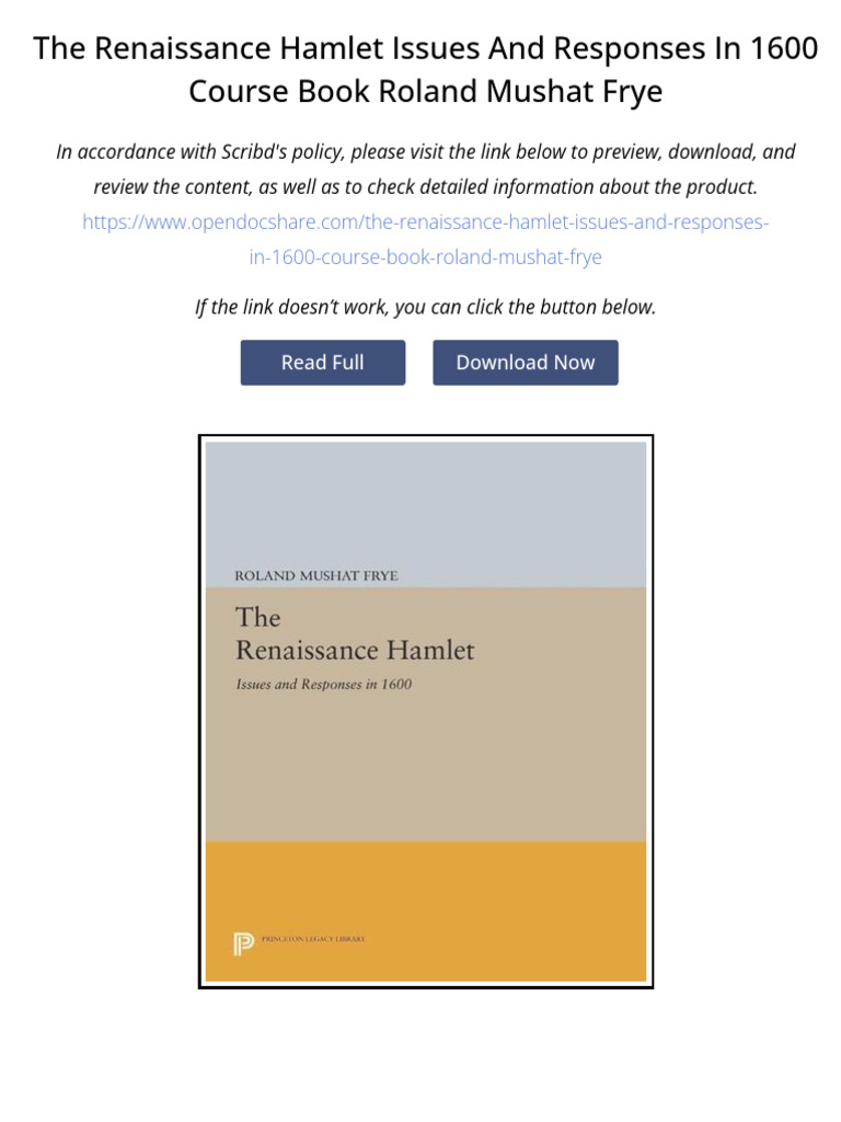 The Renaissance Hamlet Issues And Responses In 1600 Course Book Roland ...