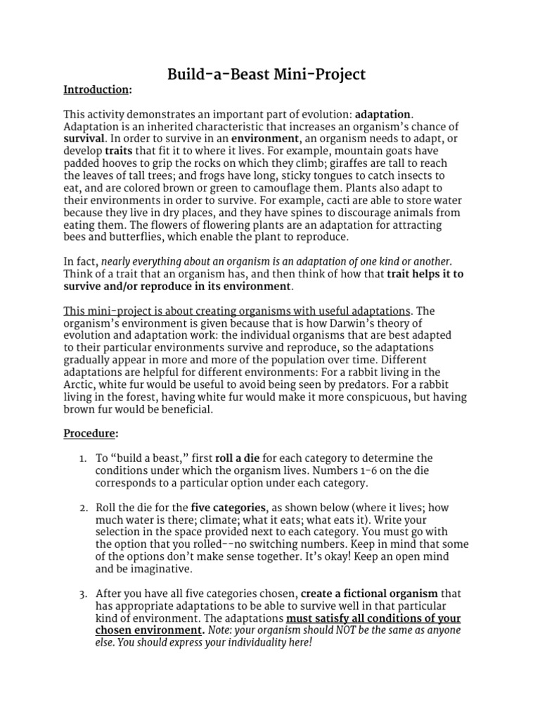 Build a Beast Mini Project | PDF | Adaptation | Evolution