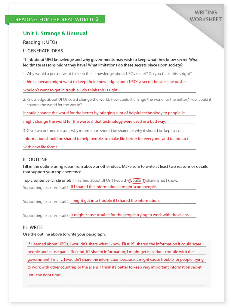 Reading for the Real World 2 Writing-Worksheet Answer Key | PDF | Stem Cell | Spamming