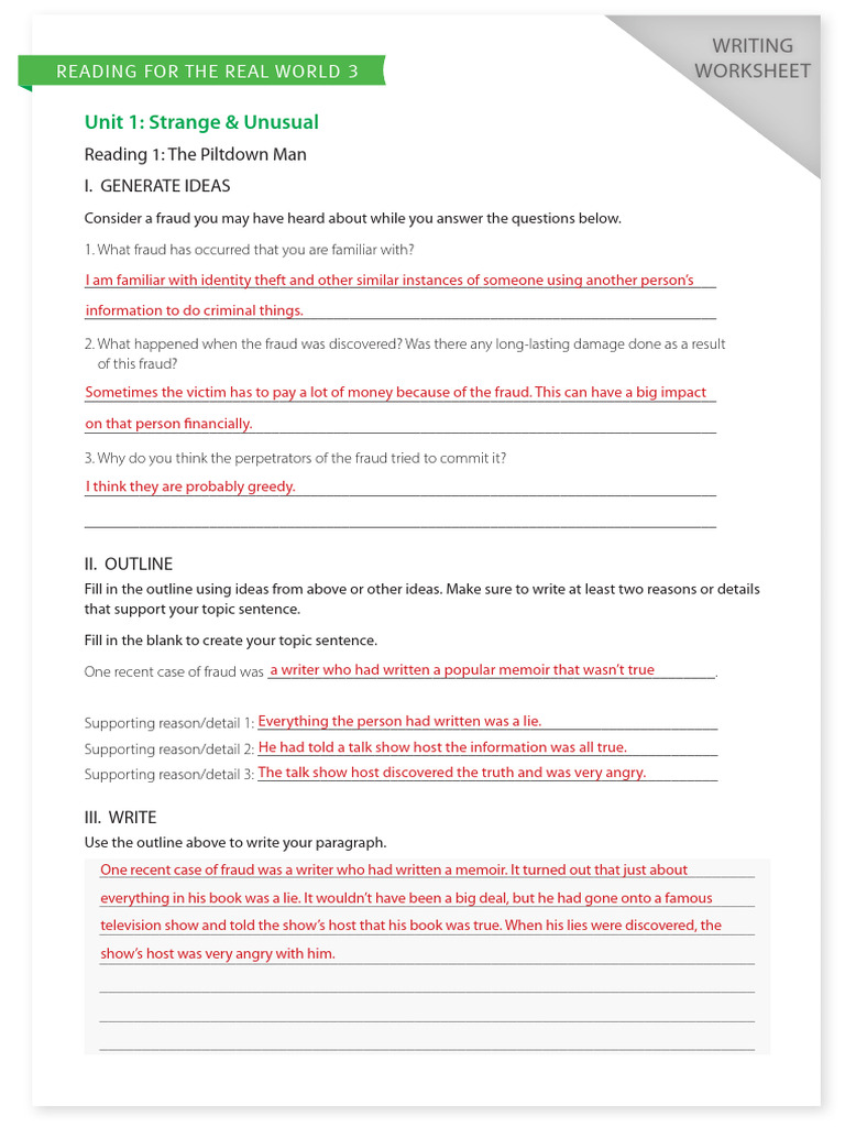 Reading for the Real World 3 Writing-Worksheet Answer Key | PDF ...