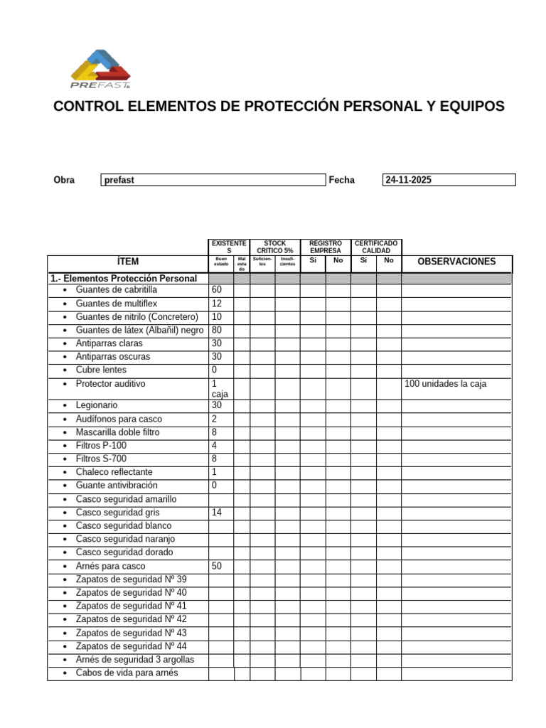 Control de Stock de EPP y Equipos | PDF