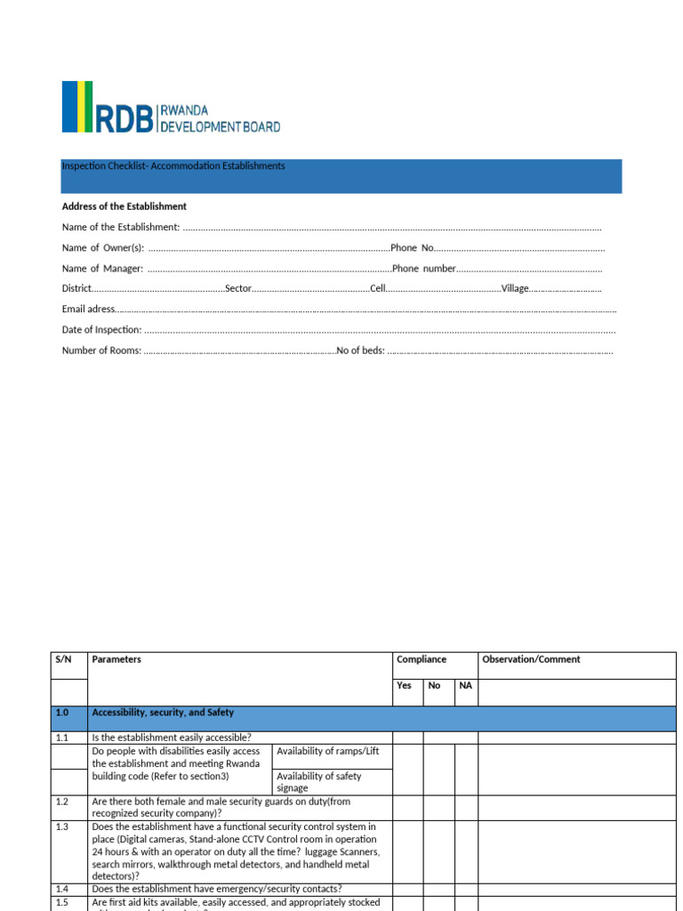 GENERAL INSPECTION CHECKLIST | PDF | Kitchen | Refrigerator