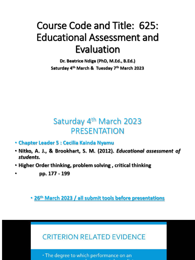 Educational Assessment and Evaluation 4th March 2023 and 7th March 14th March 2023 | PDF ...