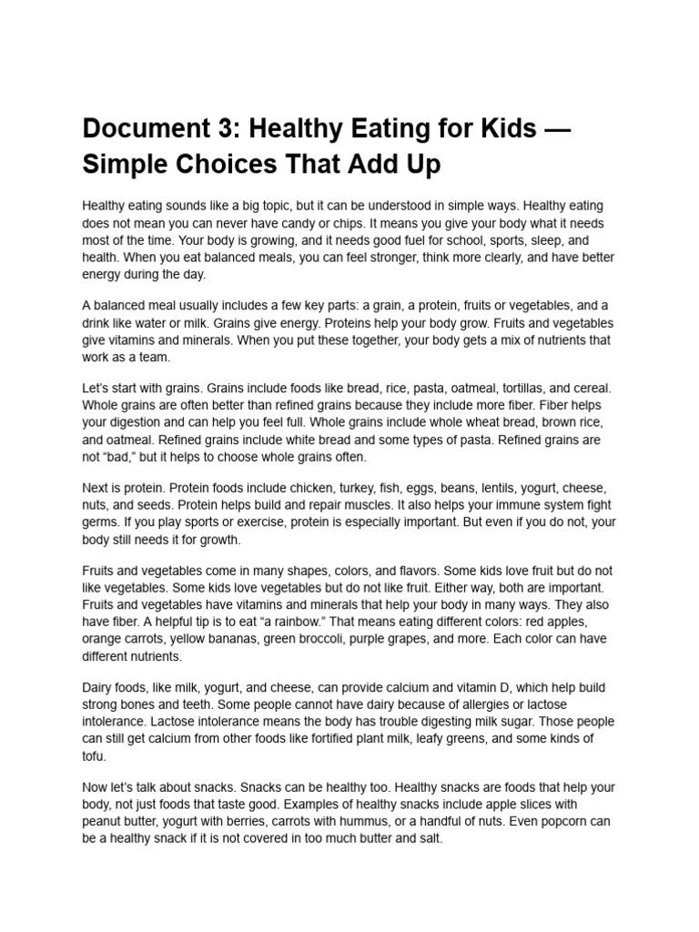Healthy Eating Tips for Kids | PDF | Cereals | Foods